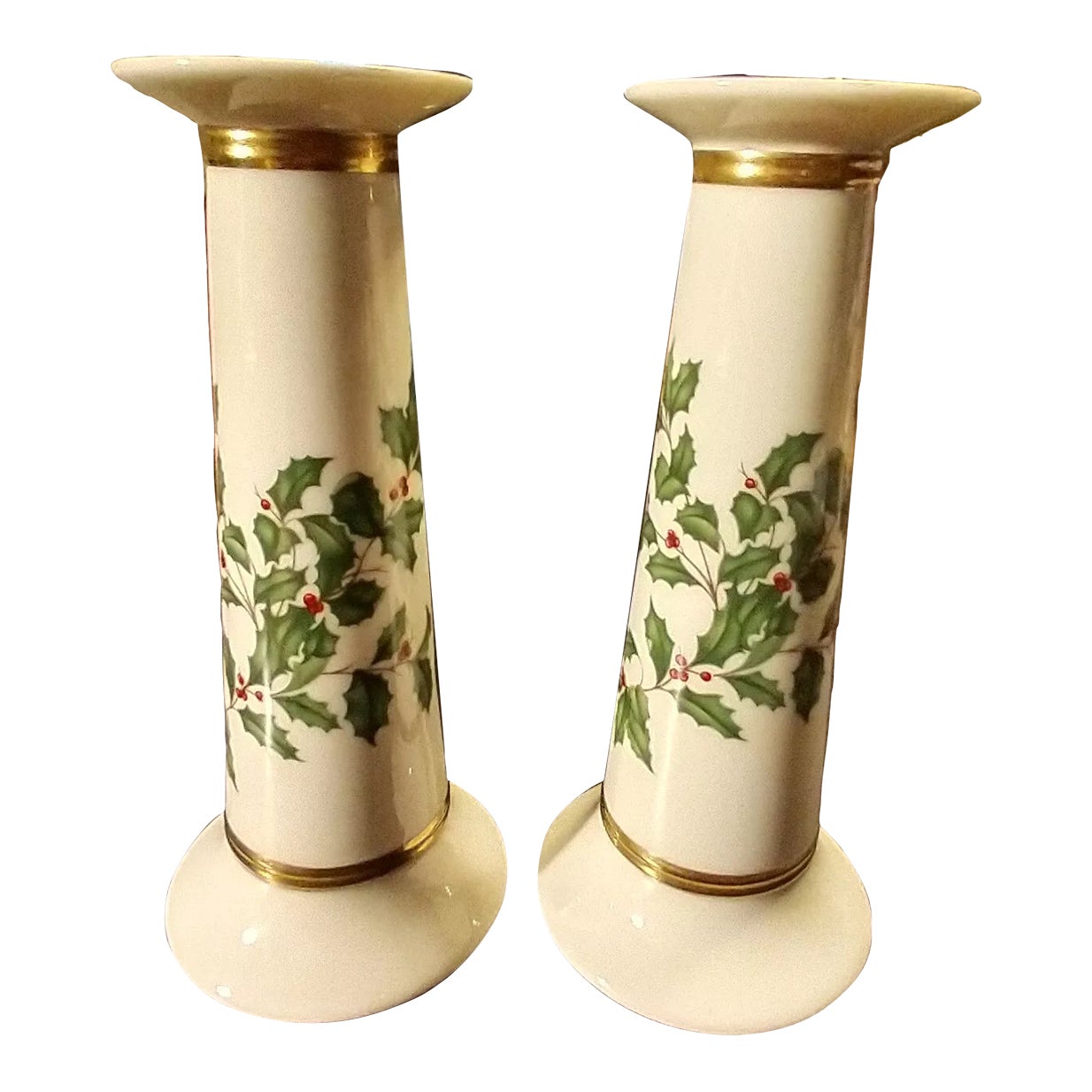 Vintage Lenox Holiday Gold Trim Tall Candlestick-Set of 2 | Chairish