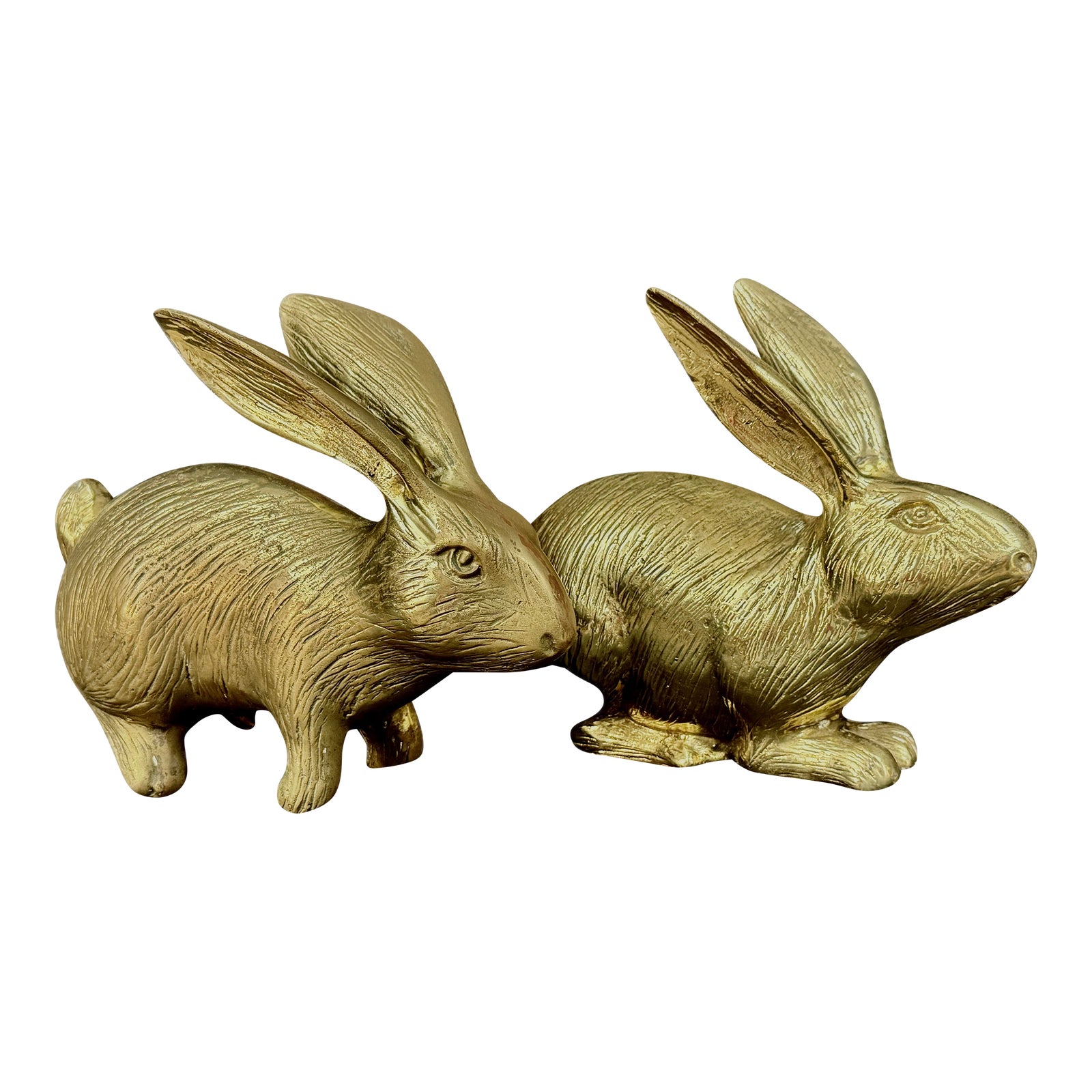 Pair of Vintage Large Brass Long Eared Bunny Rabbits | Chairish