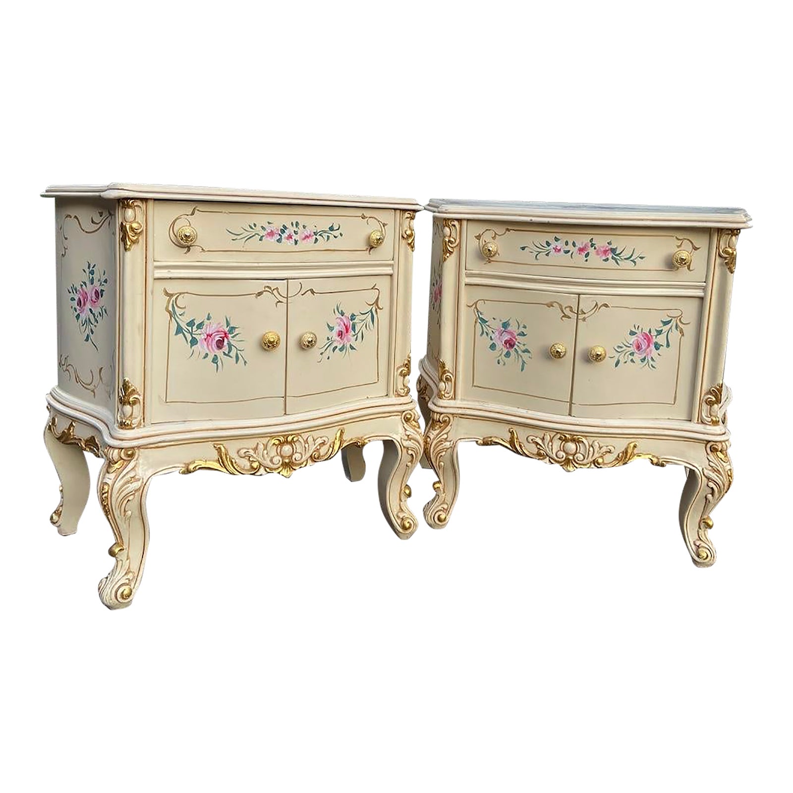 1900's Italian Baroque /Rococo Nightstands in Cream/Ivory Beech With ...