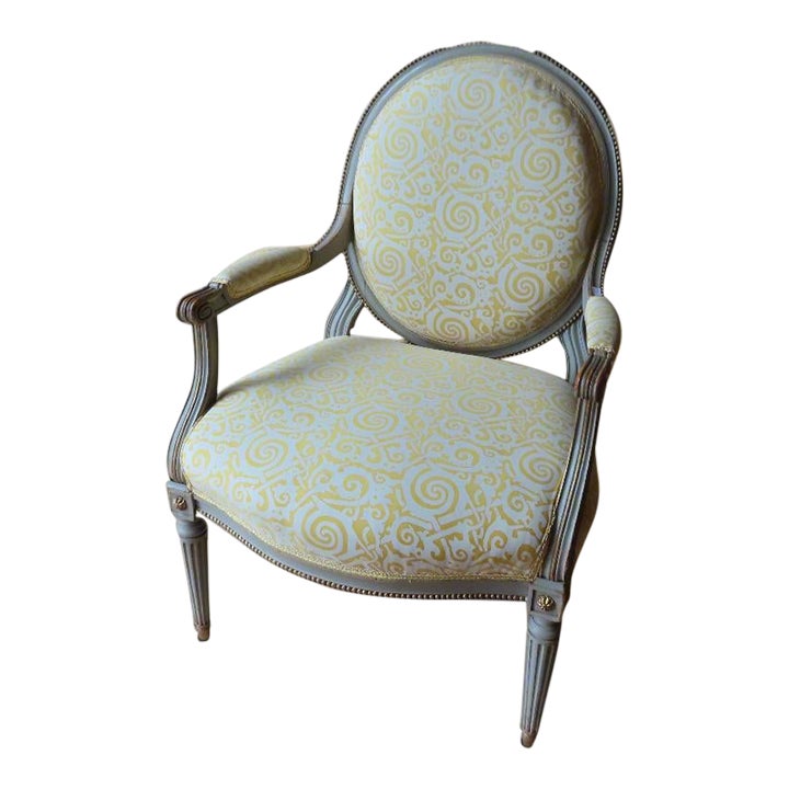 French Provincial Arm Chair With Decorative Wood & Scrolled Arms | Chairish