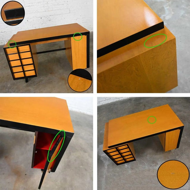 Vintage Mid Century Modern Art Deco Maple Colored Desk With Black ...