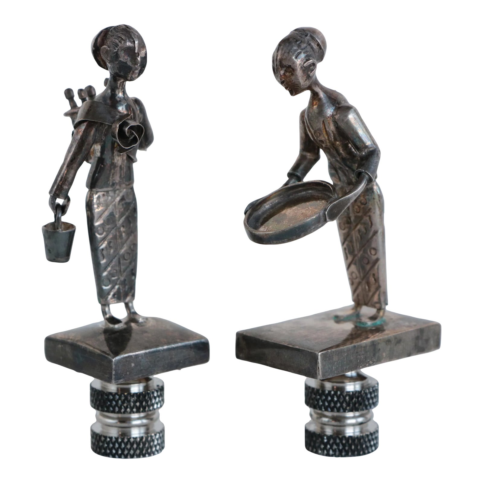Sterling Silver Chinese Figural Lamp Finials | Chairish