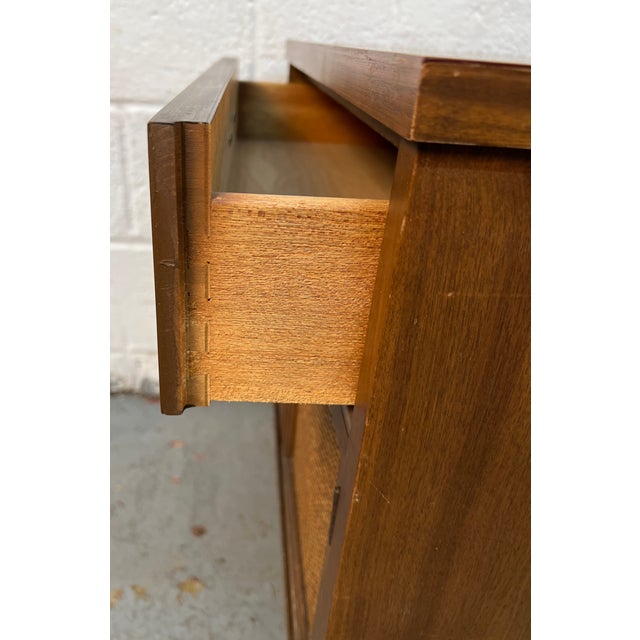 Mid-Century Modern Walnut Cabinet Nightstand With Cane Doors | Chairish
