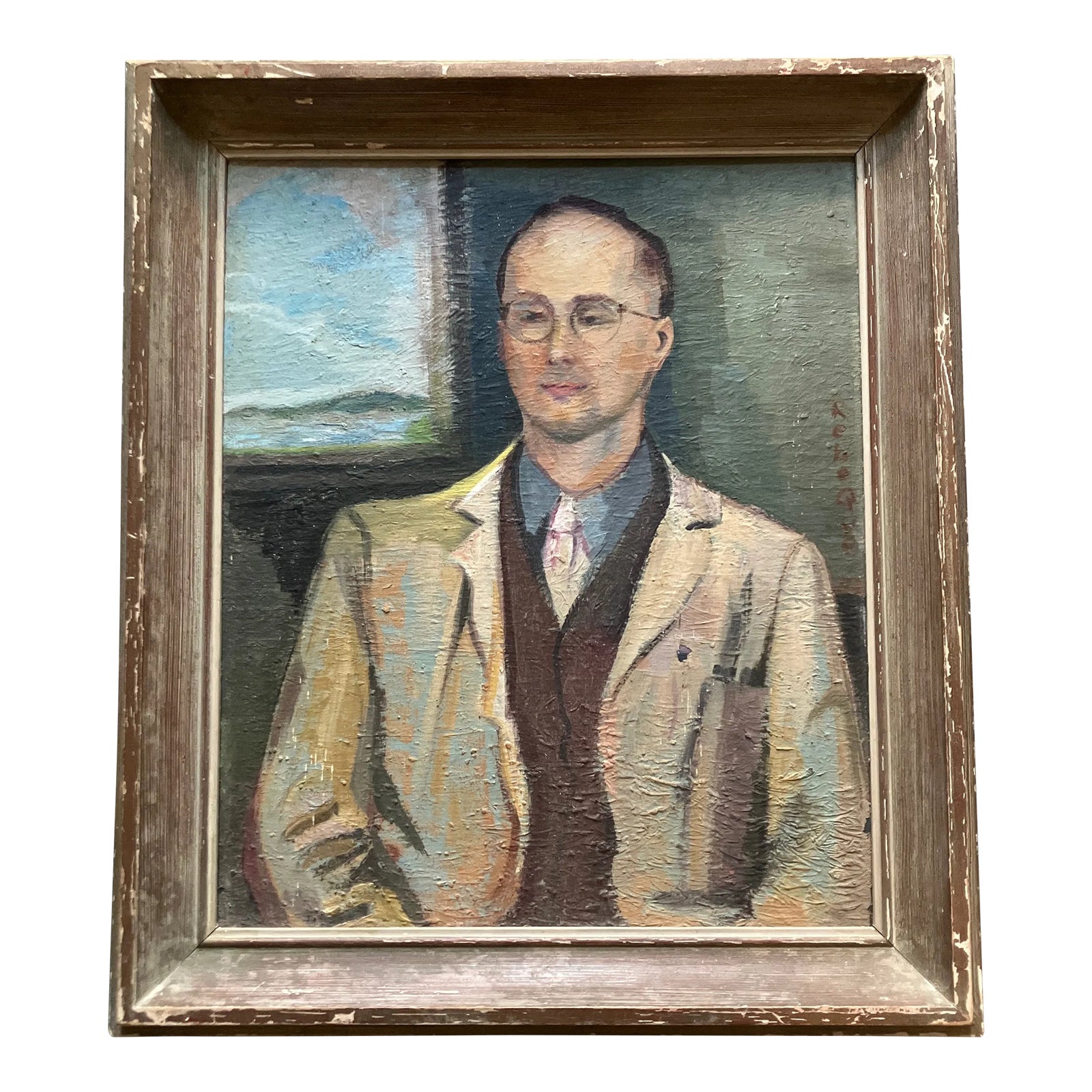 1930’s Original Pre-War Rustic Cross Eyed Doctor Portrait Painting in ...