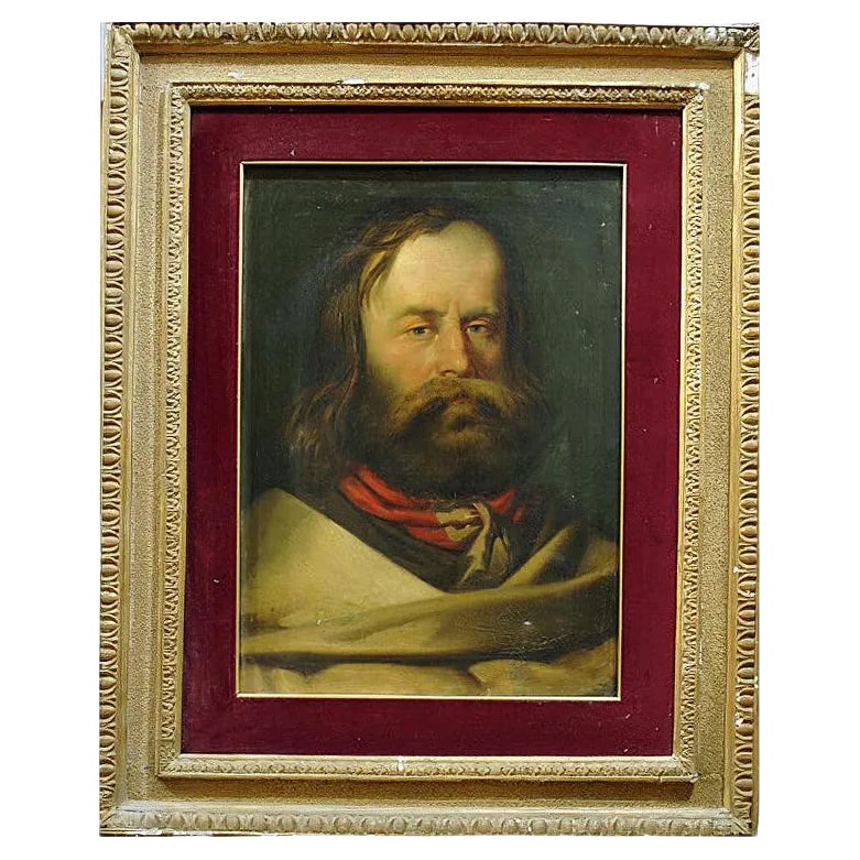 Portrait of Young Giuseppe Garibaldi - Original Oil on Canvas 19th ...