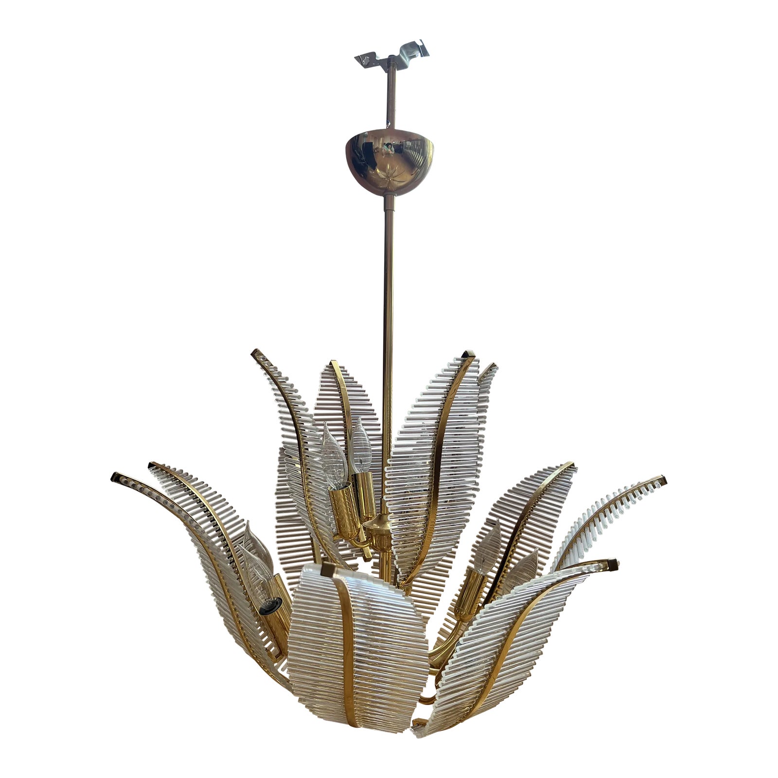 1980s Art Deco Style Ferns Lucite Gold Leaf Chandelier | Chairish