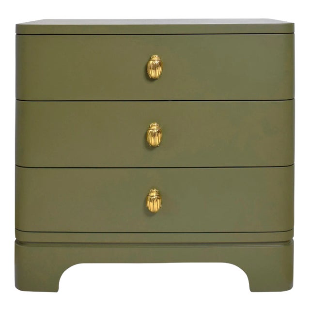 Matthew Izzo Home Fortune Olive Green Matte Lacquer Side Table | Chairish
