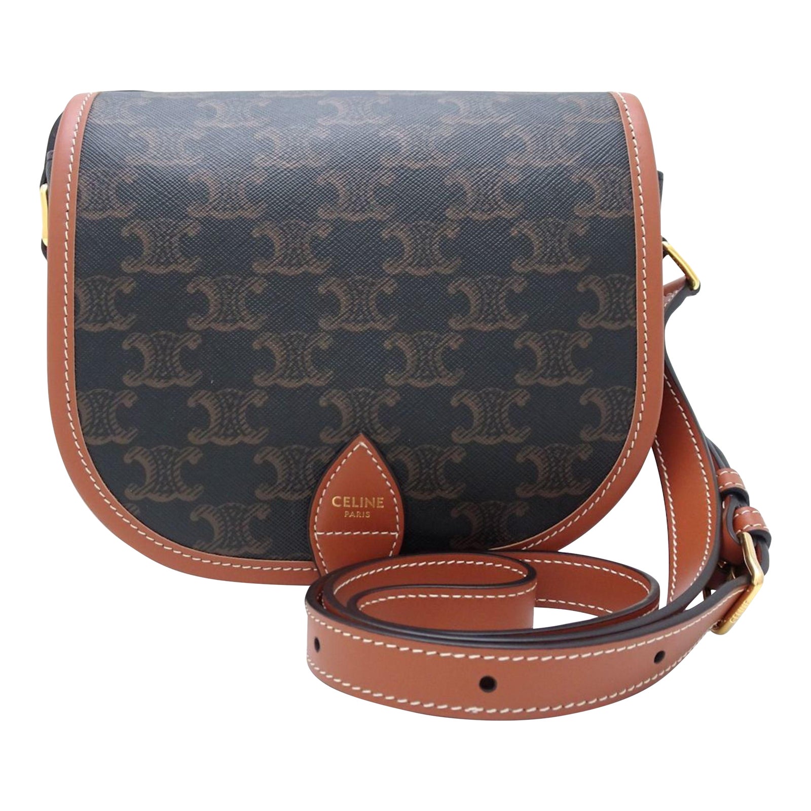 Celine Folco Medium 191502 Shoulder Bag Calf Triomphe Canvas Tan 351140 ...