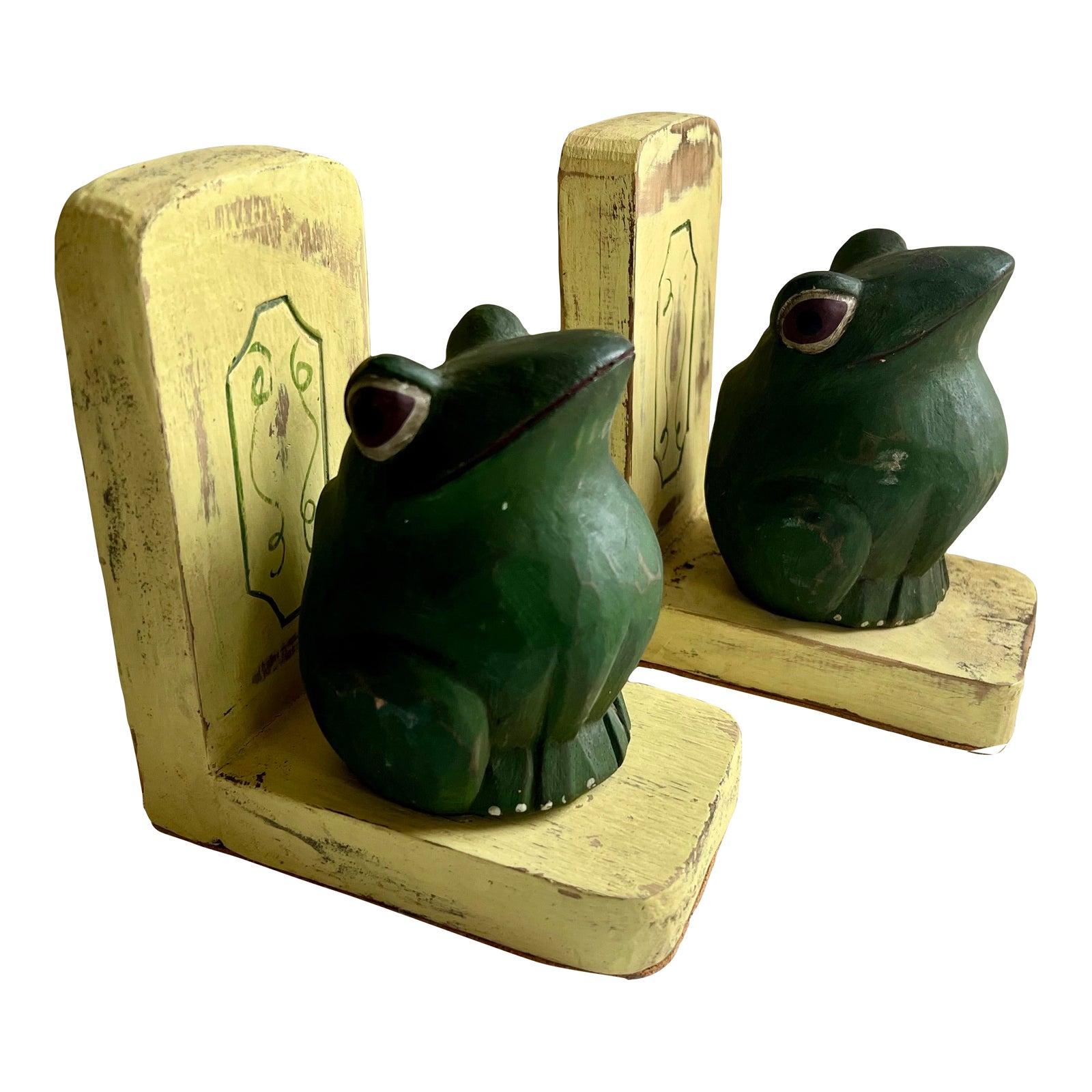 Vintage Children’s Wood Carved Frog Bookends - a Pair | Chairish