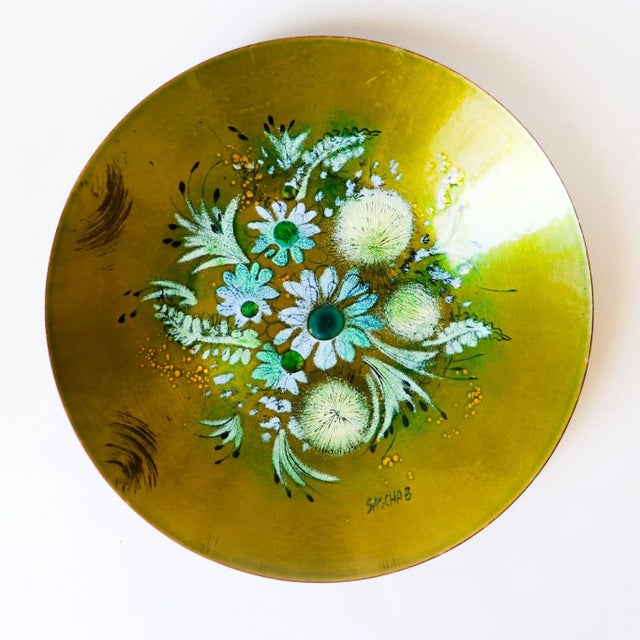 Mid Century Hand-Painted Copper Enamelware Floral Motif Dishes by ...
