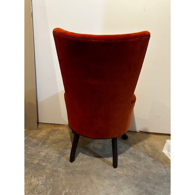Transitional Deep Orange Velvet Upholstered Rounded Back Wingback ...