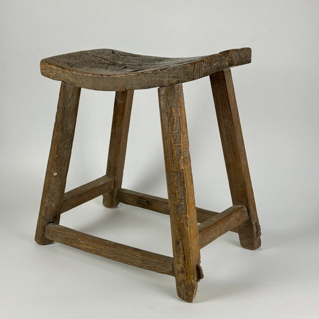 Mid 19th Century Antique Stool From Heavy Elm Wood, Hand Hewn and Solid ...