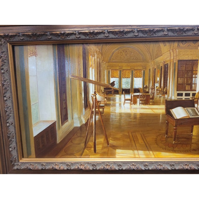 1990s Oil Painting of a Library Room Signed, Framed | Chairish