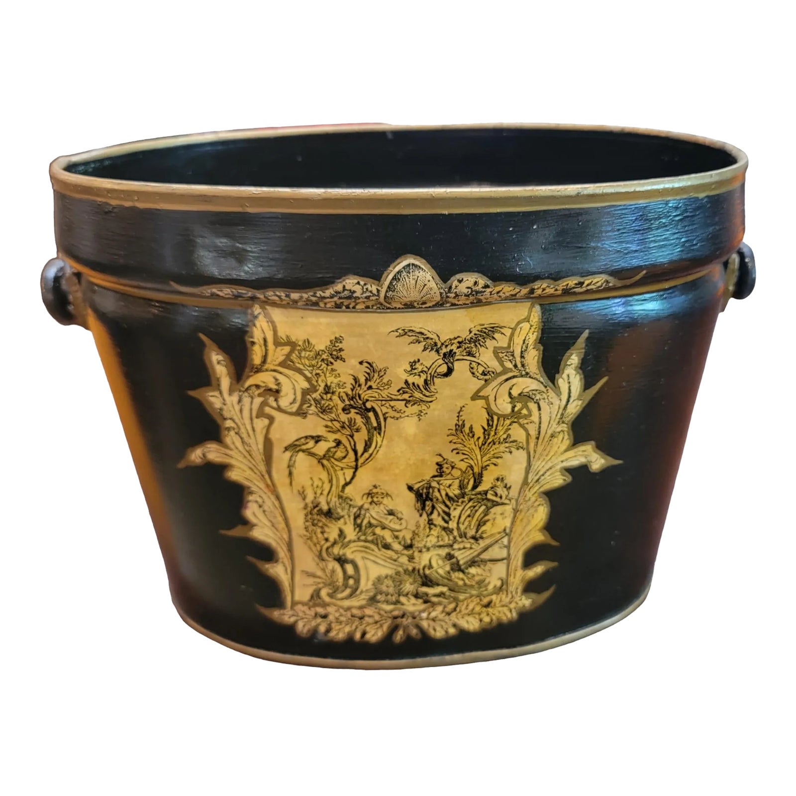1960s Metal English Hand Painted Bucket | Chairish