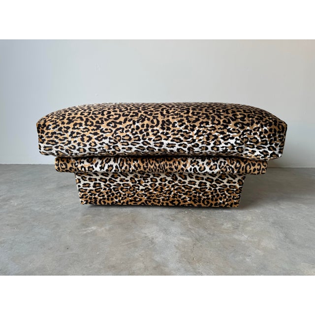 Vintage Leopard Print Ottoman on Castors | Chairish