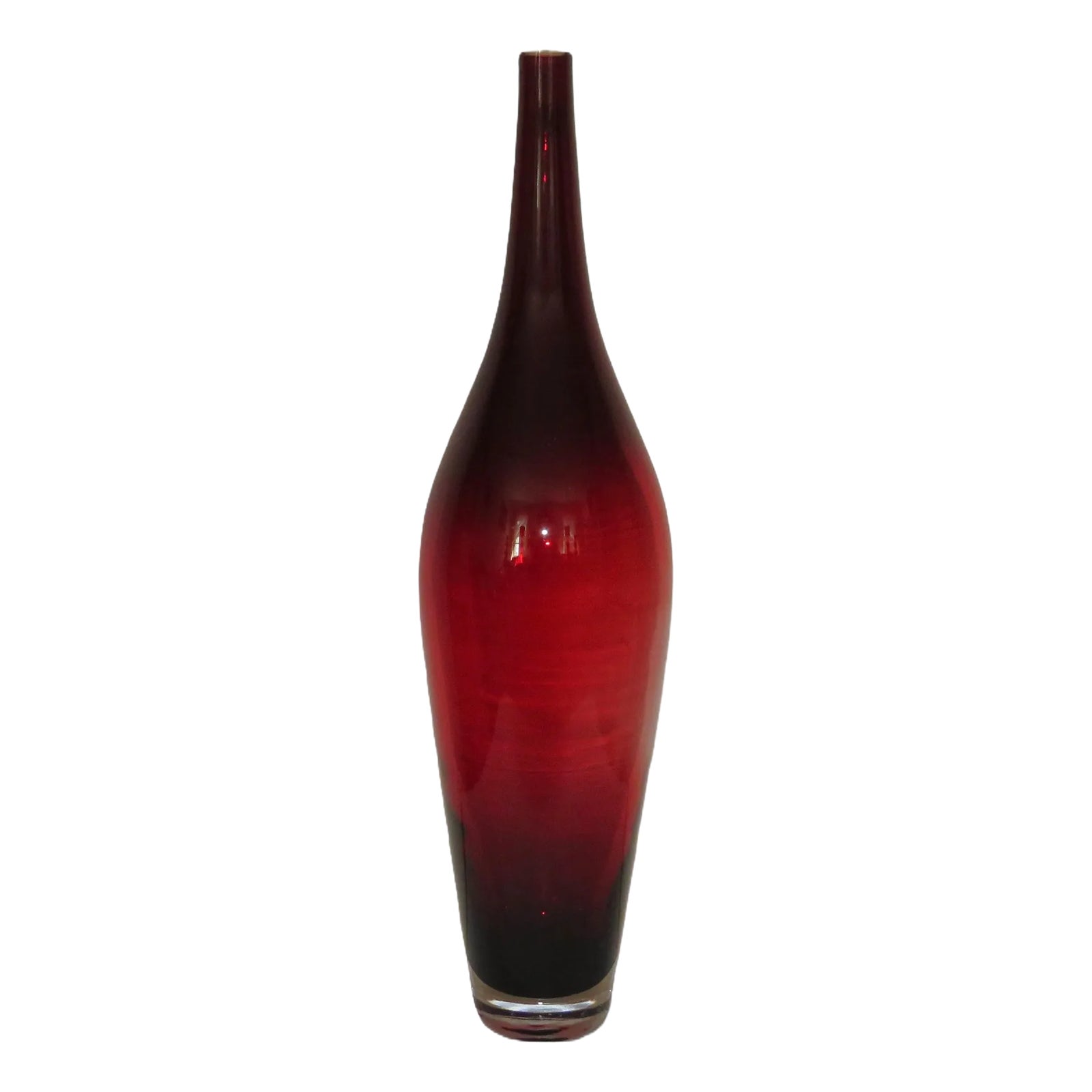 Tall Mid Century Modern Blood Red Glass Bottle Form Scandinavian Vase ...