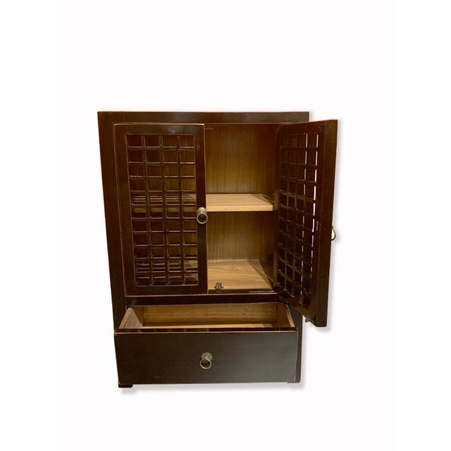 Asian Black Lattice Door End Table | Chairish