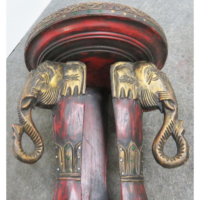Asian Style Carved & Painted Elephant Stool | Chairish