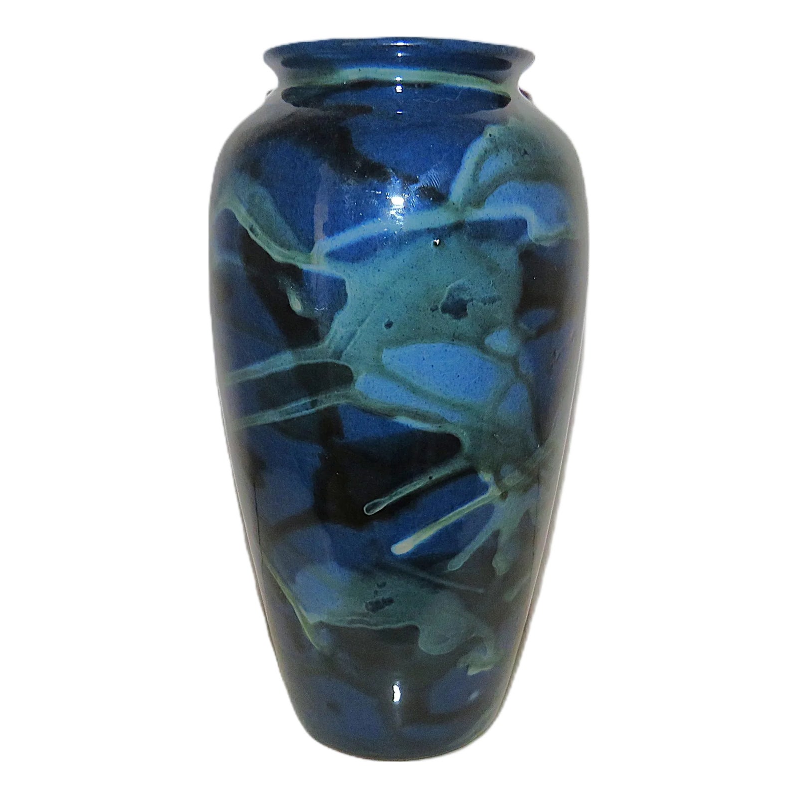1920s Peters & Reed Blue Marbleized Drip Glaze Redware Pottery Vase 9 ...