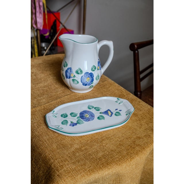 1980s Herend Village Pottery Petunia Flower Pattern Pitcher and Serving ...