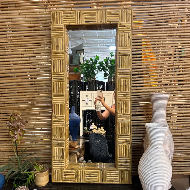 Vintage Boho Chic Style Bamboo Stick Wall Mirror | Chairish