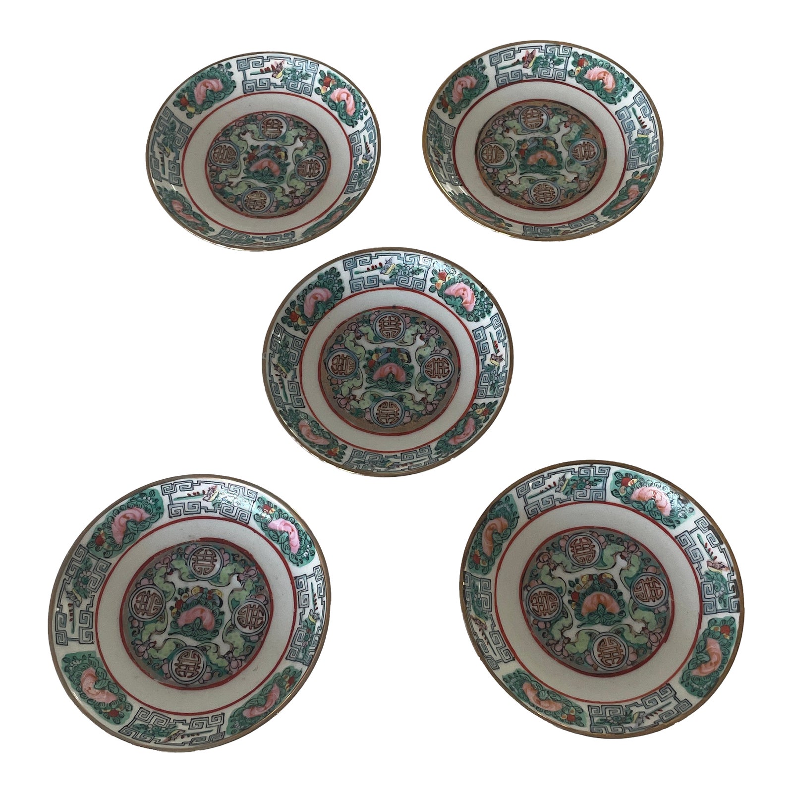 Vintage Chinese Famille Rose Canton Porcelain Plates- Set of 5 | Chairish