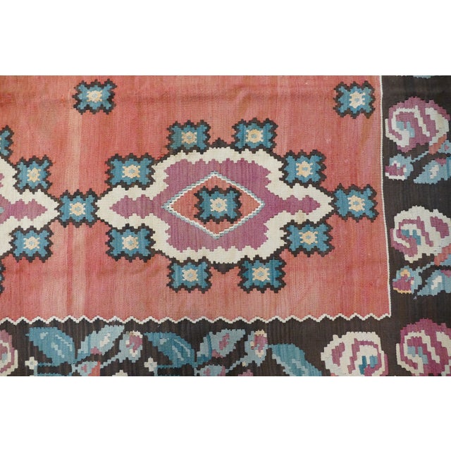 Antique Turquoise & Pink Floral Rug- 6′6″ × 9′7″ | Chairish