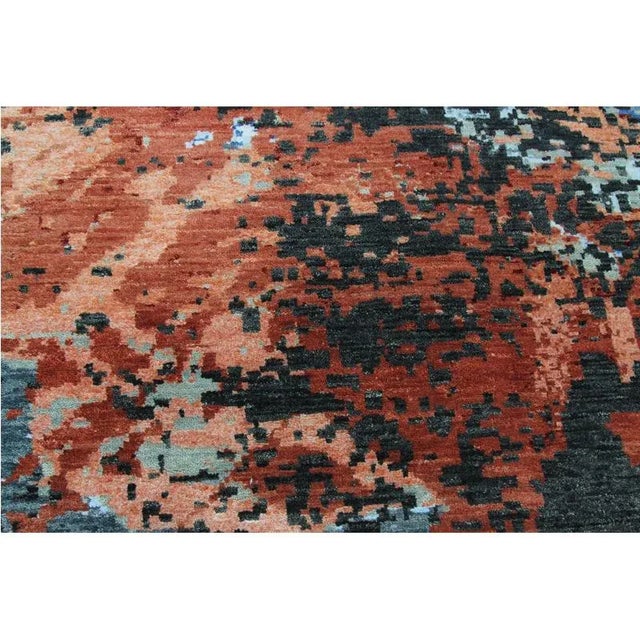 1990s Vintage Handwoven Rust/Multi Modern Wool and Silk Area Rug | Chairish