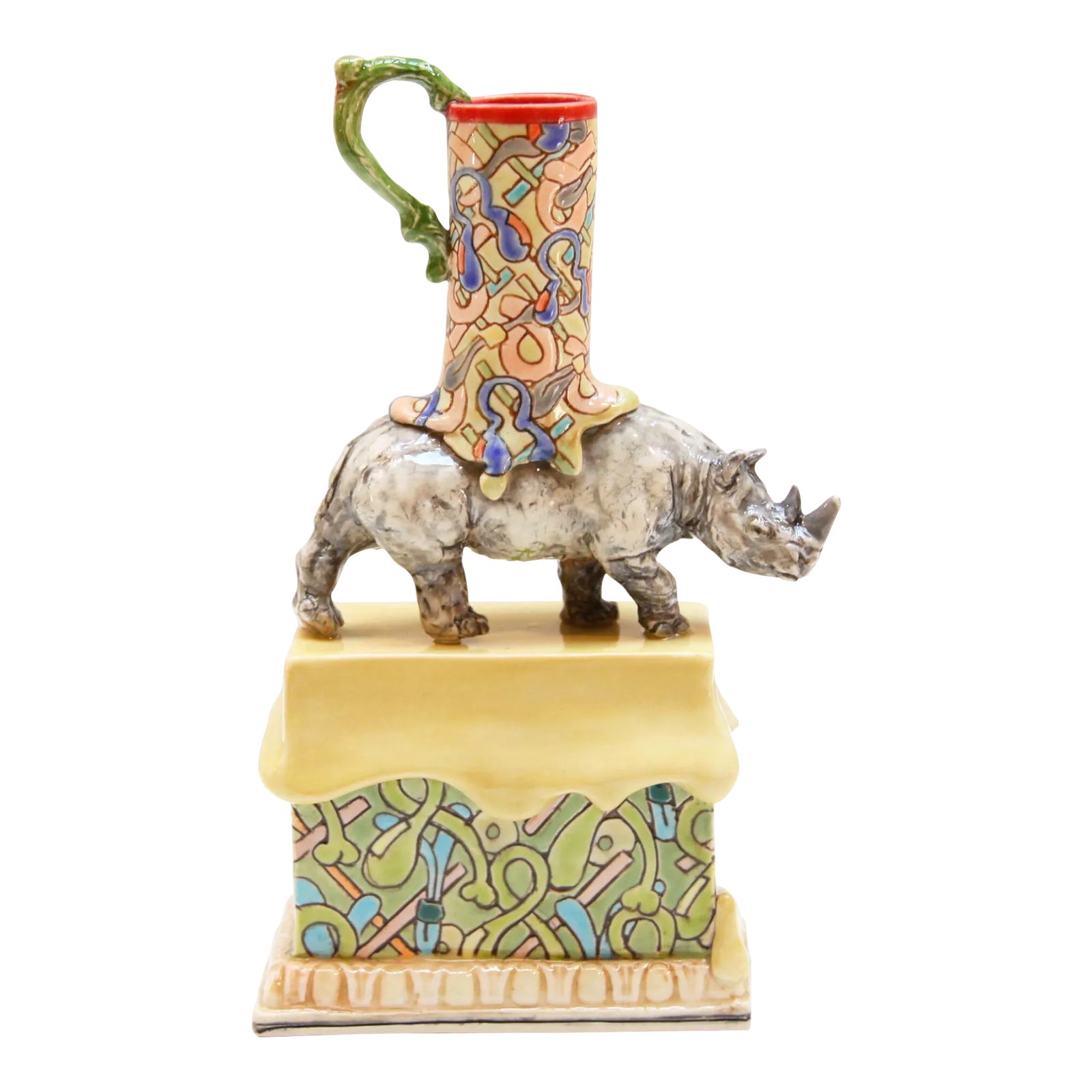 Ron Carlson Functional Ceramic Pop Art Sculpture, "Rhino Cup With ...