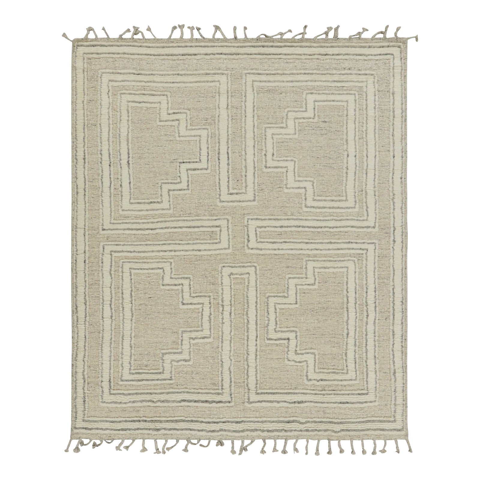 Rug & Kilim’s Modern Rug With White High-Low Geometric Patterns | Chairish