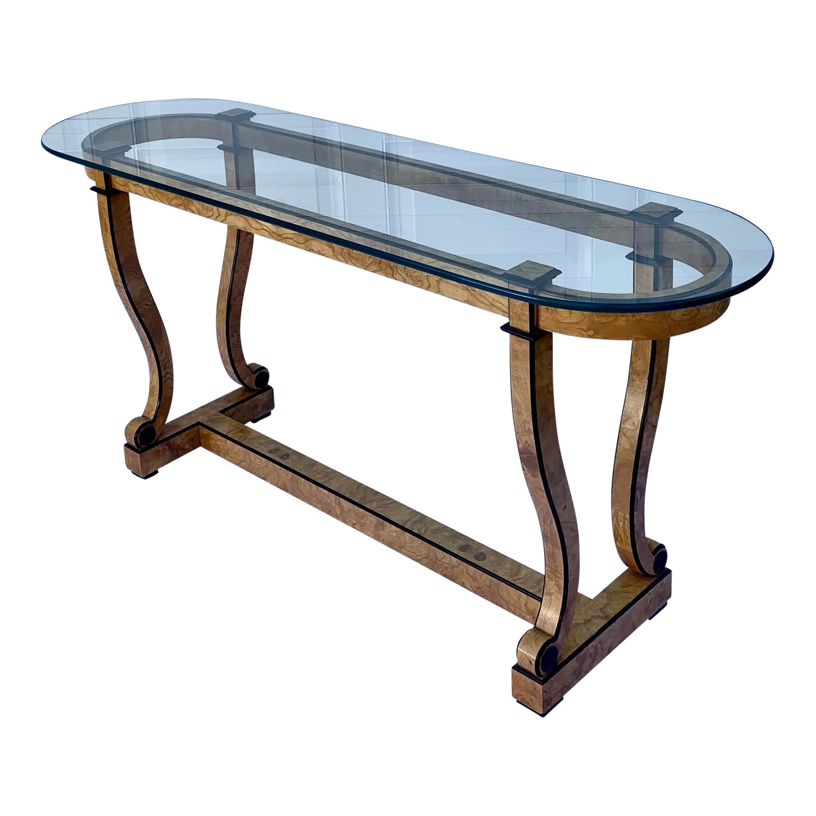 Vintage Glass and Maple Console Sofa Table | Chairish