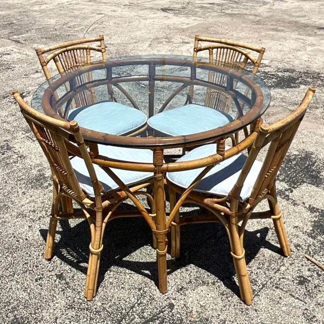 Mid 20th Century Vintage Coastal Bent Rattan Round Dining Table | Chairish