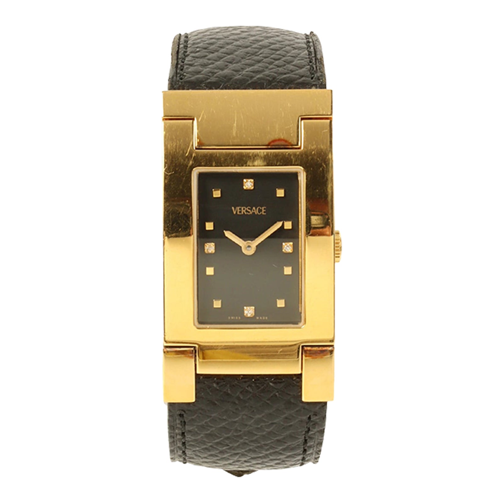 Versace Square 4P Diamond Face Watch Black | Chairish