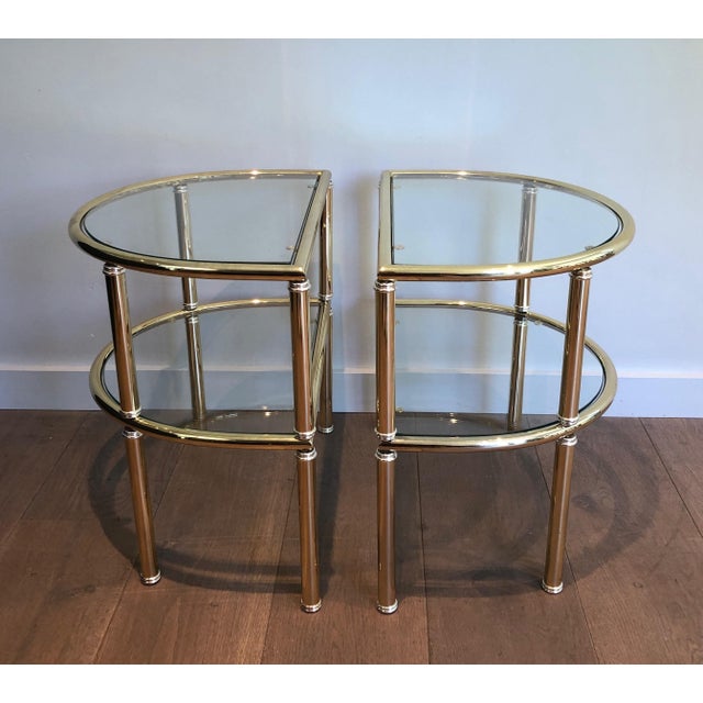 1970s Rounded Brass and Silvered Side Tables - a Pair | Chairish