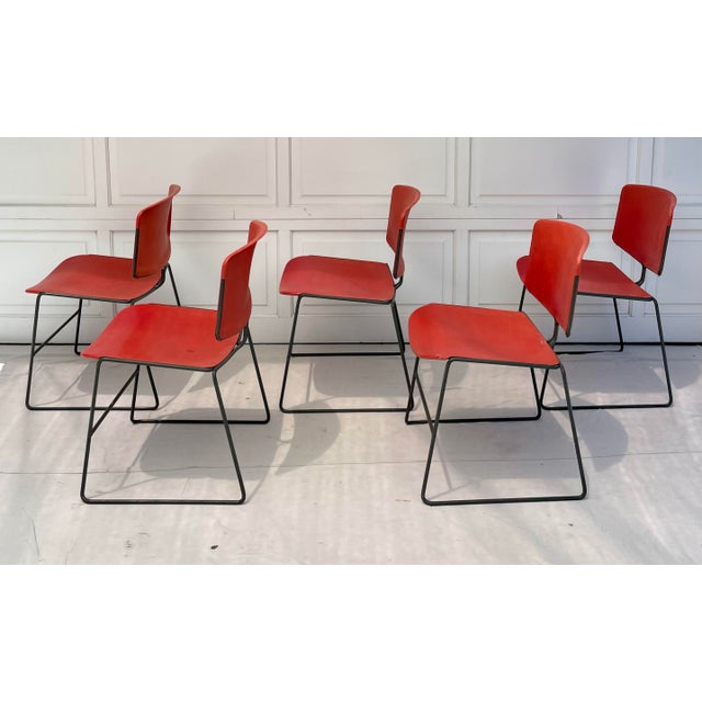 Vintage Set of 5 Steelcase Max Stacker Red Chairs | Chairish
