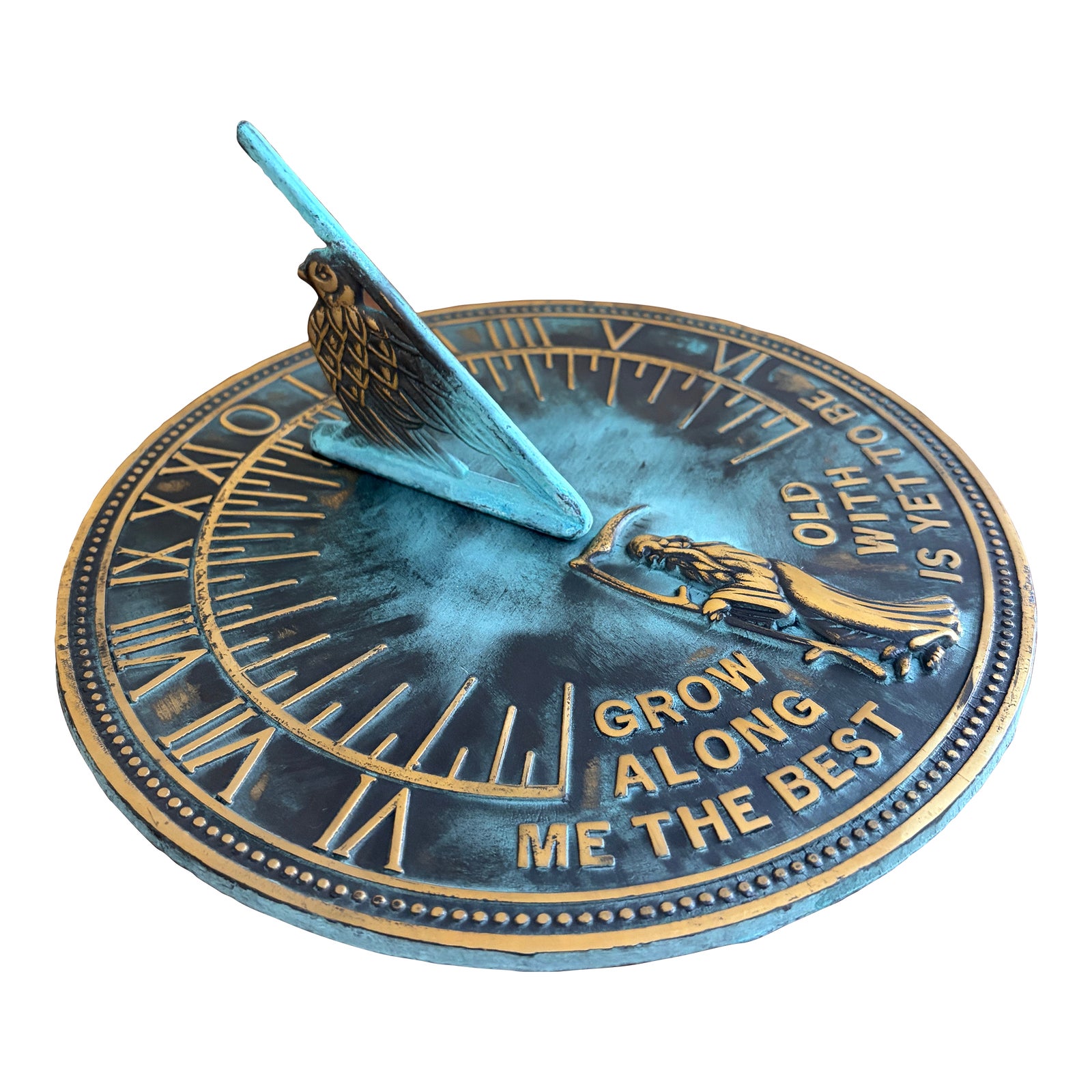 Vintage English Country Iron Verdigris Garden Sundial "Grow Old Along ...