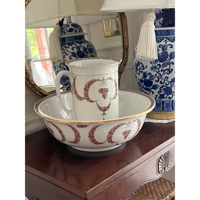 1930s Victorian English Shabby Chic White Pink Floral Large Ceramic ...