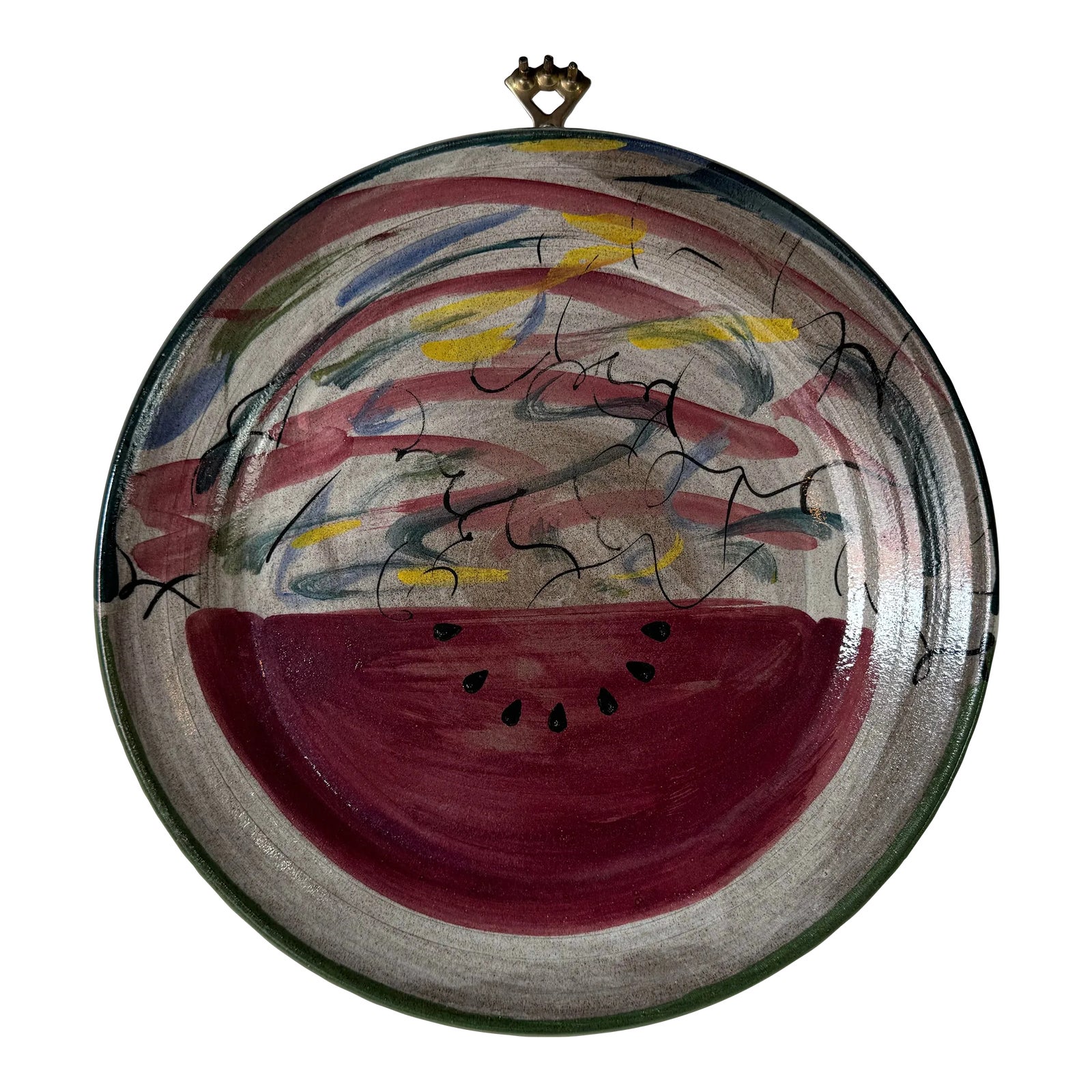 1980's Margaret Postmodern Hand Painted Ceramic Pottery Wall Art | Chairish