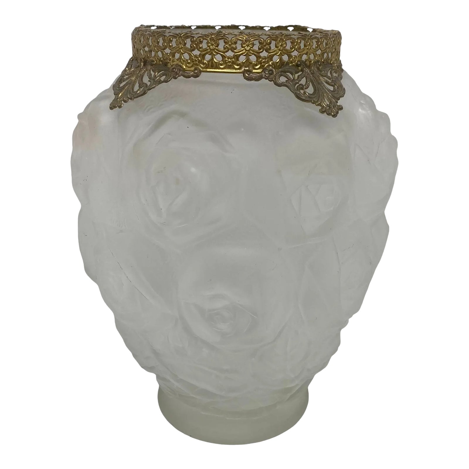 1930’s Barolac Molded Frosted Art Glass Vase With Roses Design Czech ...