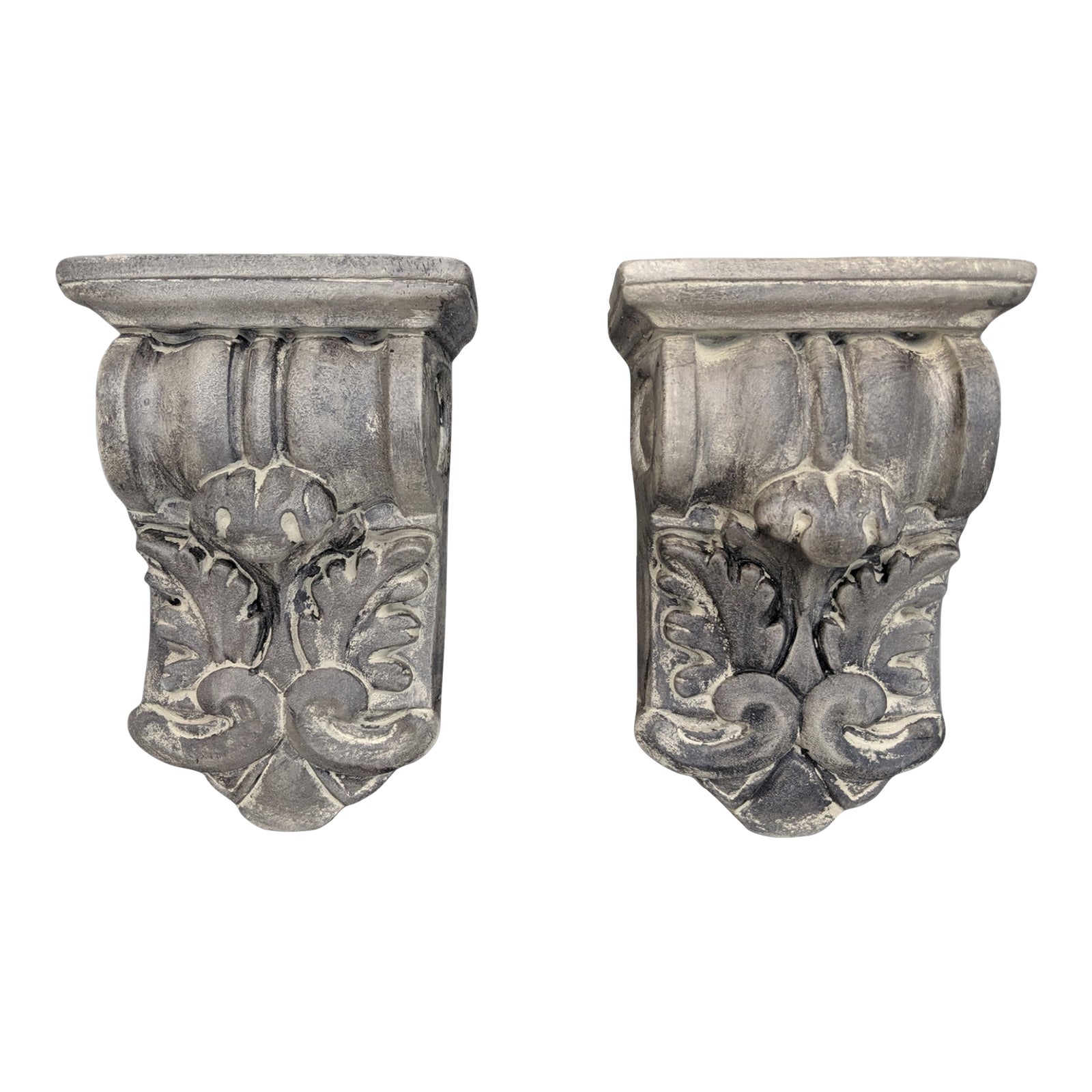Vintage Neoclassical Aged Plaster Hand Painted Decorative Wall Brackets ...