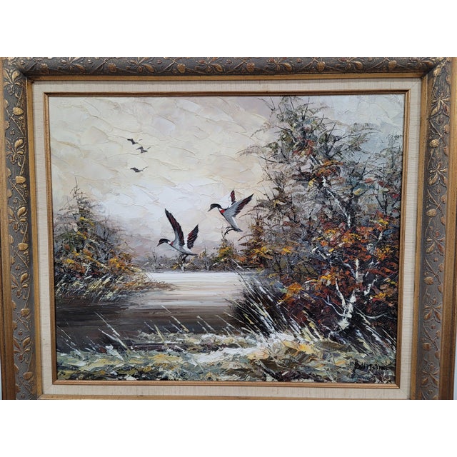Vintage Oil Painting Birds and Nature Signed Bernard | Chairish