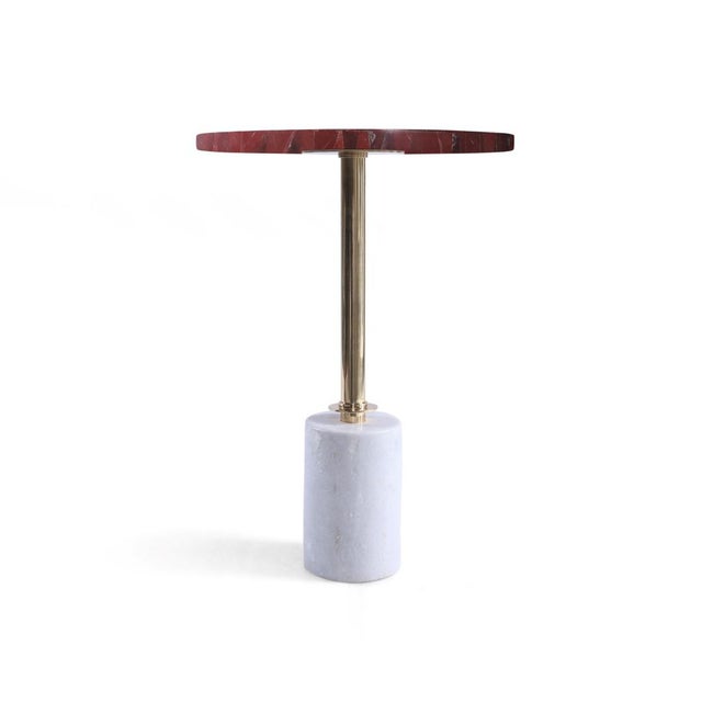 Modern Red Jasper Round Accent Side Table With Marble Base | Chairish