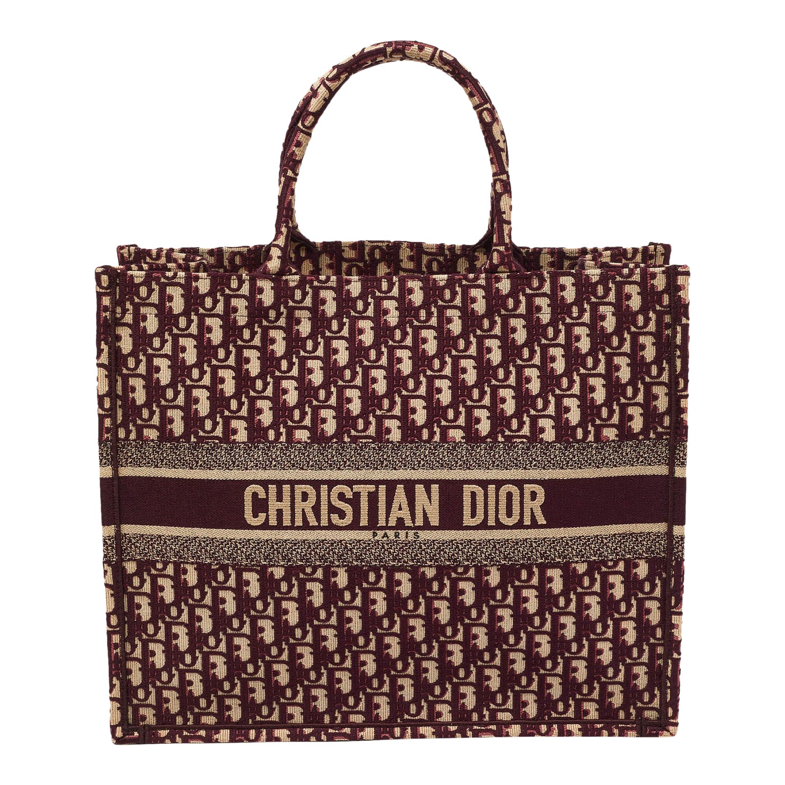 Dior Burgundy Oblique Embroidered Canvas Large Book Tote | Chairish
