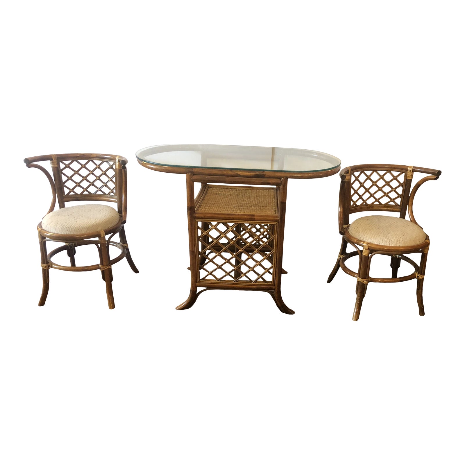 Vintage Rattan & Bamboo Console Table & Two Side Chairs -Set of 3 ...