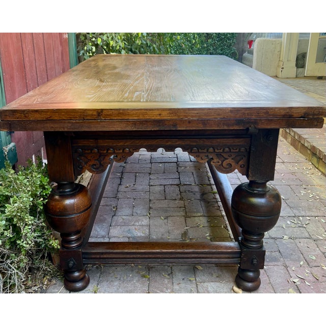 A Spanish Revival Jacobean Carved Oak Refectory Table Extension Table ...