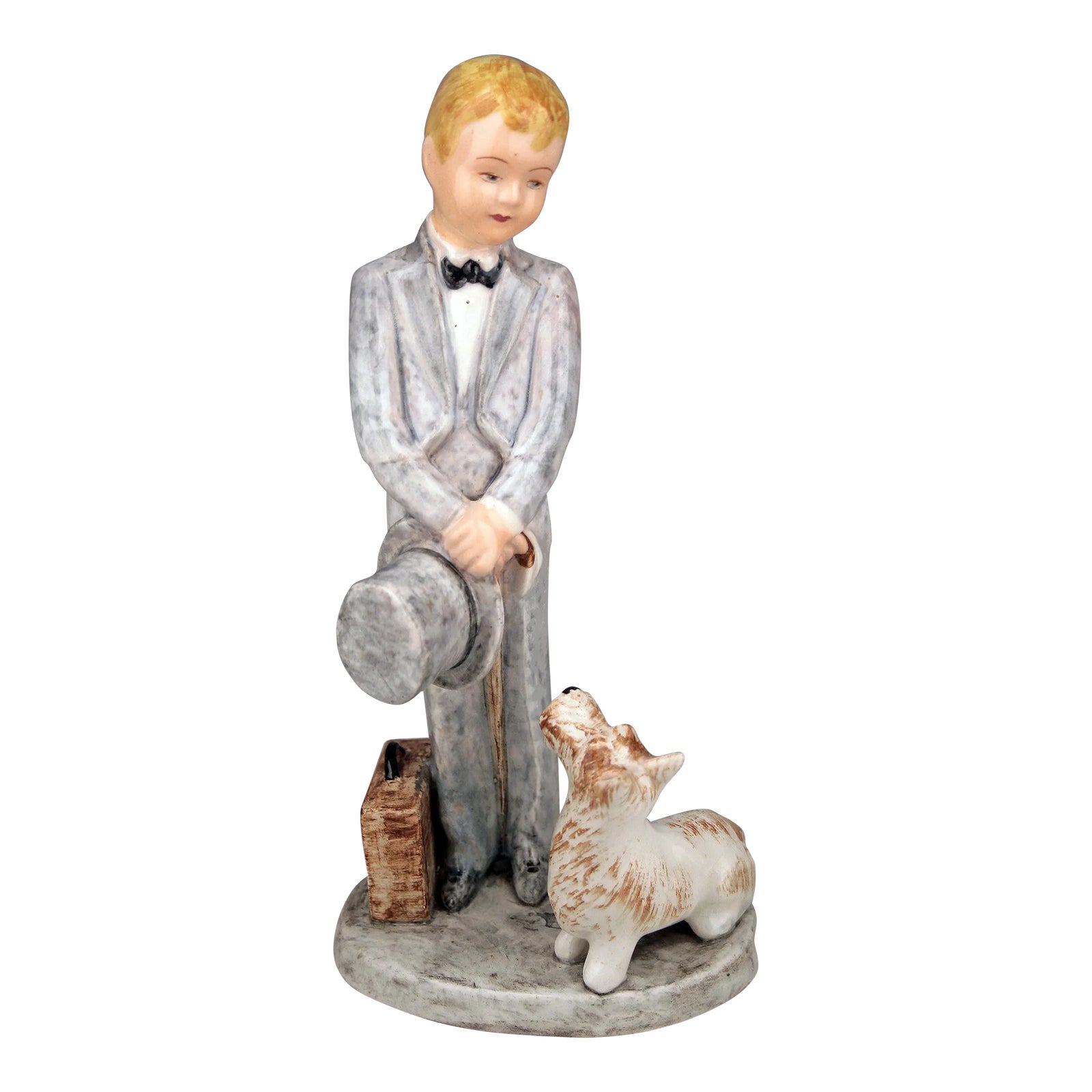 Mid-20th Century Hand-Painted Glazed Porcelain Figurine of Boy and Dog ...