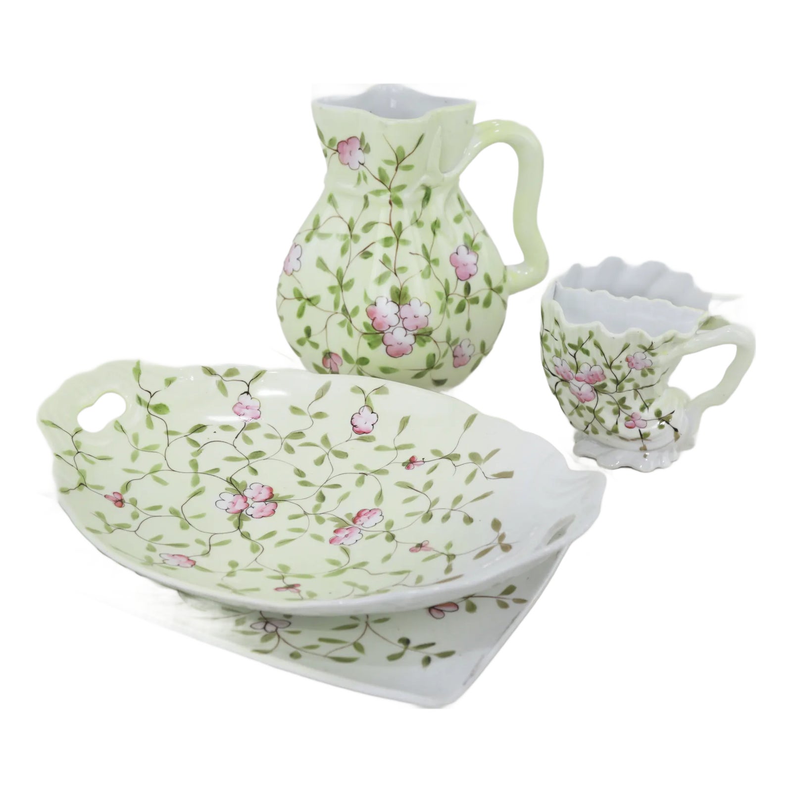 Vintage Hand-Painted Porcelain Pitcher & Plates Set With Floral Design ...