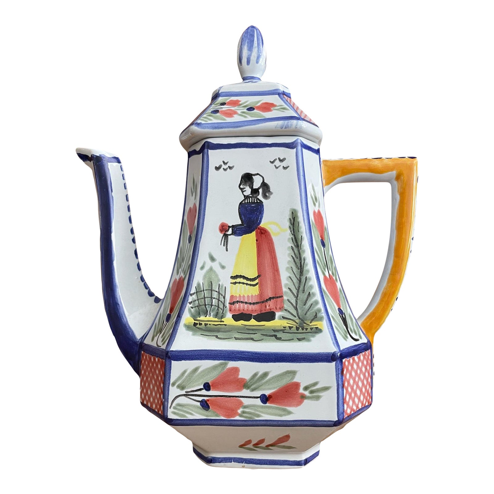 2000s French Handpainted Pottery Henriot Quimper Mistral Blue ...