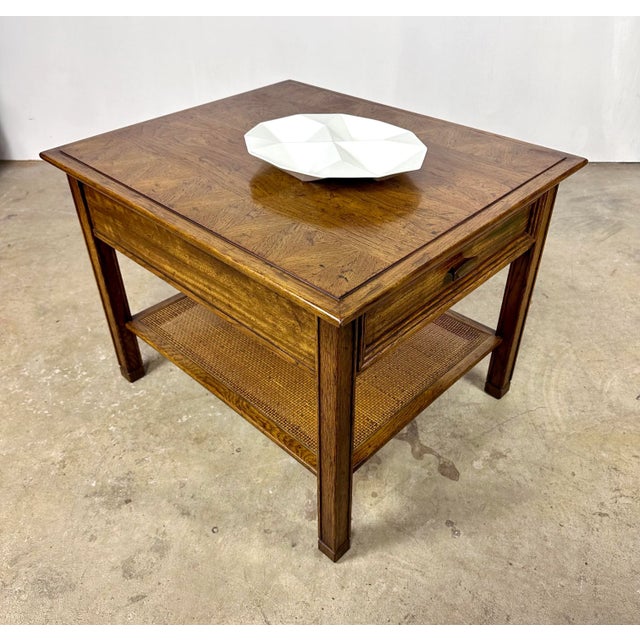 Mid Century Modern Side Table With Cane Shelf by Heritage | Chairish