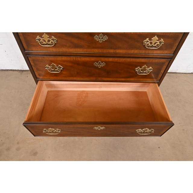 Drexel Heritage Chippendale Banded Mahogany Highboy Dresser | Chairish